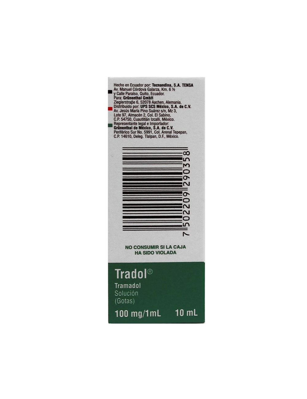 Precio Tradol 100 mg gotero con 10 ml | Farmalisto MX